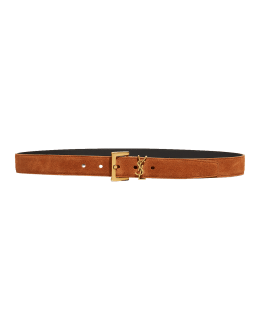 Saint Laurent YSL Monogram Suede Belt | Neiman Marcus