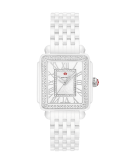 MICHELE Special Edition Deco Madison White Ceramic Diamond Watch ...