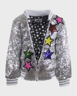 Lola + The Boys Girl's Happy Daisy Rainbow Sequin Bomber Jacket, Size 2-14 | Neiman Marcus