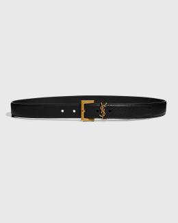 Saint Laurent YSL Monogram Leather Belt | Neiman Marcus