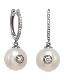 David Yurman Pearl and Pave Solari Drop Earrings with Diamonds in Silver, 5mm, 0.75"L | Neiman ...
