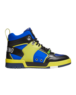 Moschino Men's Maxi Logo Leather High-Top Sneakers | Neiman Marcus