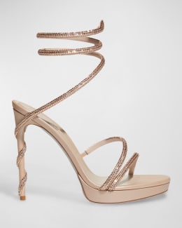 Rene Caovilla Cleo Satin Strass Snake-Wrap Sandals | Neiman Marcus