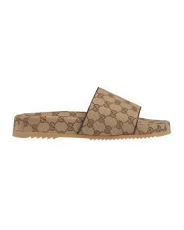 Gucci Men's GG Supreme Canvas Slide Sandals | Neiman Marcus