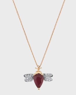BeeGoddess 14K Diamond and Ruby Bee Necklace | Neiman Marcus