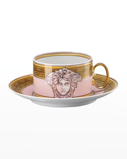 Versace Medusa Amplified Blue Coin Tea Cup and Saucer | Neiman Marcus