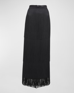 Herve Leger Asymmetric Tiered Fringe Maxi Skirt | Neiman Marcus