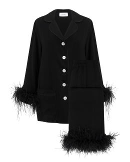 Sleeper Party Cropped Feather-Trim Pajama Set | Neiman Marcus