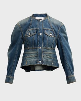 ALAIA Grommet Eyelet Crop Denim Jacket | Neiman Marcus