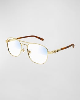 Bottega Veneta Men's Double-Bridge Metal Aviator Sunglasses | Neiman Marcus