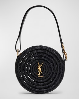 Saint Laurent Oxalis YSL Monogram Shoulder Bag in Raffia with Bronze ...
