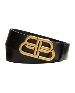 Balenciaga Men's BB-Buckle Leather Belt | Neiman Marcus