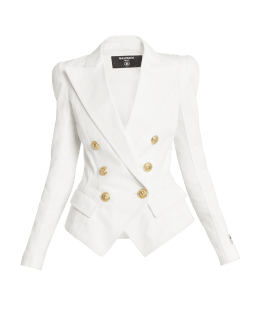 Balmain 6-Button Denim Double-Breasted Blazer Jacket | Neiman Marcus