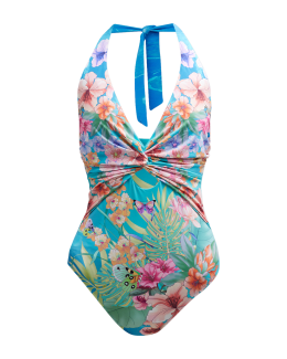 Johnny Was Twist-Front Keyhole One-Piece Swimsuit | Neiman Marcus