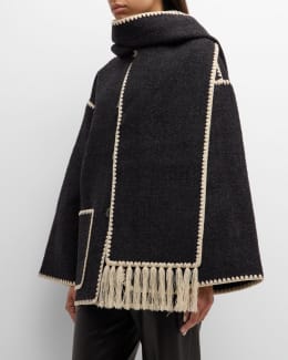 Toteme Embroidered Fringe-Trim Scarf Wool Jacket | Neiman Marcus