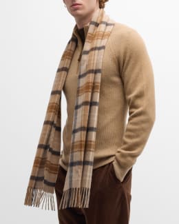 Ralph Lauren Purple Label Men's Plaid Cashmere Fringe Scarf | Neiman Marcus