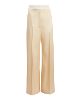 Khaite Simone High-Rise Double-Pleated Wide-Leg Satin Pants | Neiman Marcus