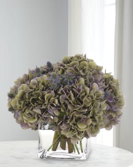 NDI Hydrangeas 14" Faux Floral Arrangement in Moss Garden Glass Cube | Neiman Marcus