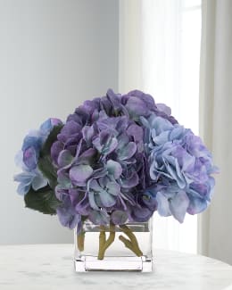 NDI Hydrangeas 14" Faux Floral Arrangement in Moss Garden Glass Cube | Neiman Marcus