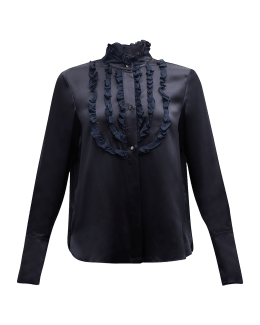 FRAME Ruffled Silk Button-Front Top | Neiman Marcus