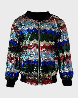 Lola + The Boys Girl's Happy Daisy Rainbow Sequin Bomber Jacket, Size 2-14 | Neiman Marcus