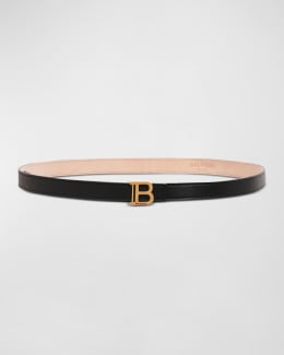 Balmain B-Monogram Leather Skinny Belt | Neiman Marcus