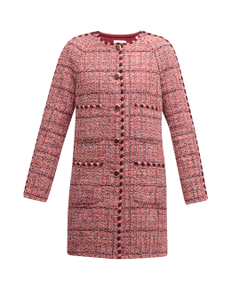 St. John Metallic Knit-Trim Textured Slub Tweed Jacket | Neiman Marcus