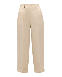 Peserico Pleated High-Rise Wide-Leg Linen Pants | Neiman Marcus