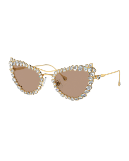 SWAROVSKI Crystal-Embellished Metal Cat-Eye Sunglasses | Neiman Marcus