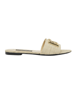 Valentino Garavani VLogo Medallion Raffia Slide Sandals | Neiman Marcus