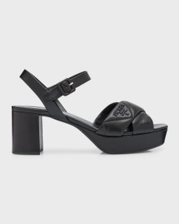 Prada Metallic Leather Ankle-Strap Platform Sandals | Neiman Marcus
