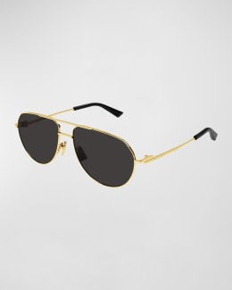 Bottega Veneta Men's Double-Bridge Metal Aviator Sunglasses | Neiman Marcus