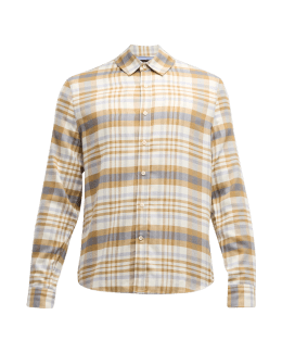 PURPLE Men's Plaid Flannel Button-Down Shirt | Neiman Marcus