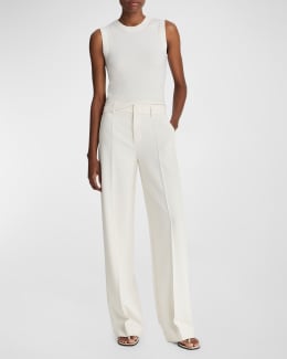 Vince Brushed Wool Mid-Rise Wide-Leg Pants | Neiman Marcus