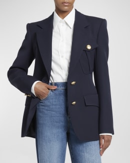 Balmain 8-Button Metallic Pinstripe Denim Double-Breasted Blazer Jacket ...