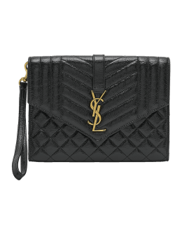 Saint Laurent Large YSL Envelope Pouch Clutch Bag in Leather | Neiman ...