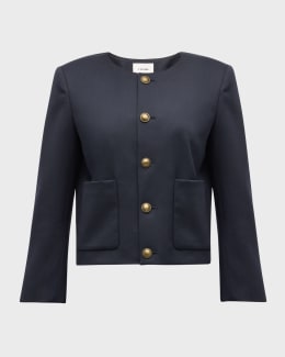 FRAME Pinstripe Button-Front Jacket | Neiman Marcus