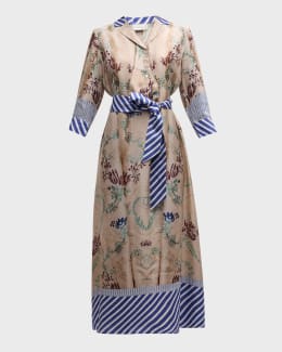 Pierre-Louis Mascia Colorblock Floral-Print Silk Midi Shirtdress ...