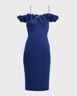 Jovani Off-Shoulder Bow-Embellished Midi Dress | Neiman Marcus