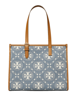 Small T Monogram Zip Canvas Tote Bag | Neiman Marcus