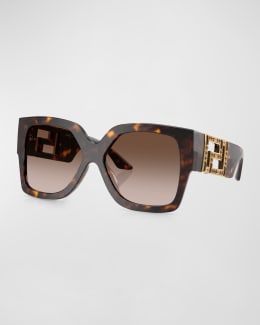 Versace Embellished Greca Acetate Rectangle Sunglasses | Neiman Marcus