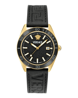 Versace Men's V-Code Medusa Head Leather Strap Watch, 43mm | Neiman Marcus