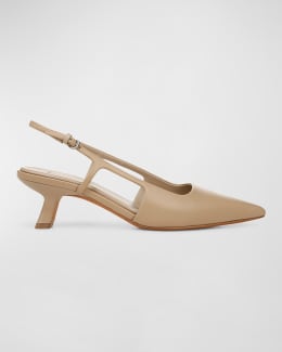 Vince Mesh Leather Kitten Slingback Pumps | Neiman Marcus