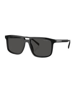 Prada Men's Double-Bridge Acetate Rectangle Sunglasses | Neiman Marcus