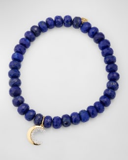 Sydney Evan Sun and Moon Medallion Charm on Round Lapis Beaded Bracelet ...