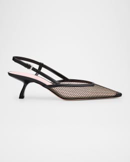 Vince Mesh Leather Kitten Slingback Pumps | Neiman Marcus