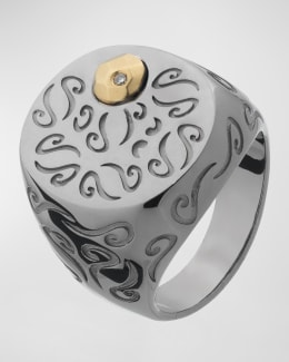 Marco Dal Maso Men's Ara Round Engraved Signet Ring | Neiman Marcus