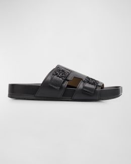 Prada Men's Leather Crisscross Slide Sandals | Neiman Marcus