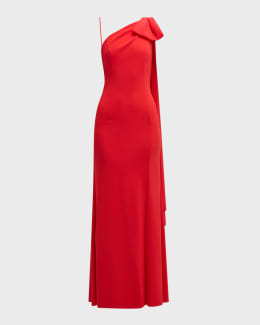 Rickie Freeman for Teri Jon One-Shoulder Draped Column Gown | Neiman Marcus