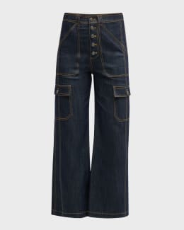 Alice + Olivia Cay Baggy Denim Cargo Pants | Neiman Marcus